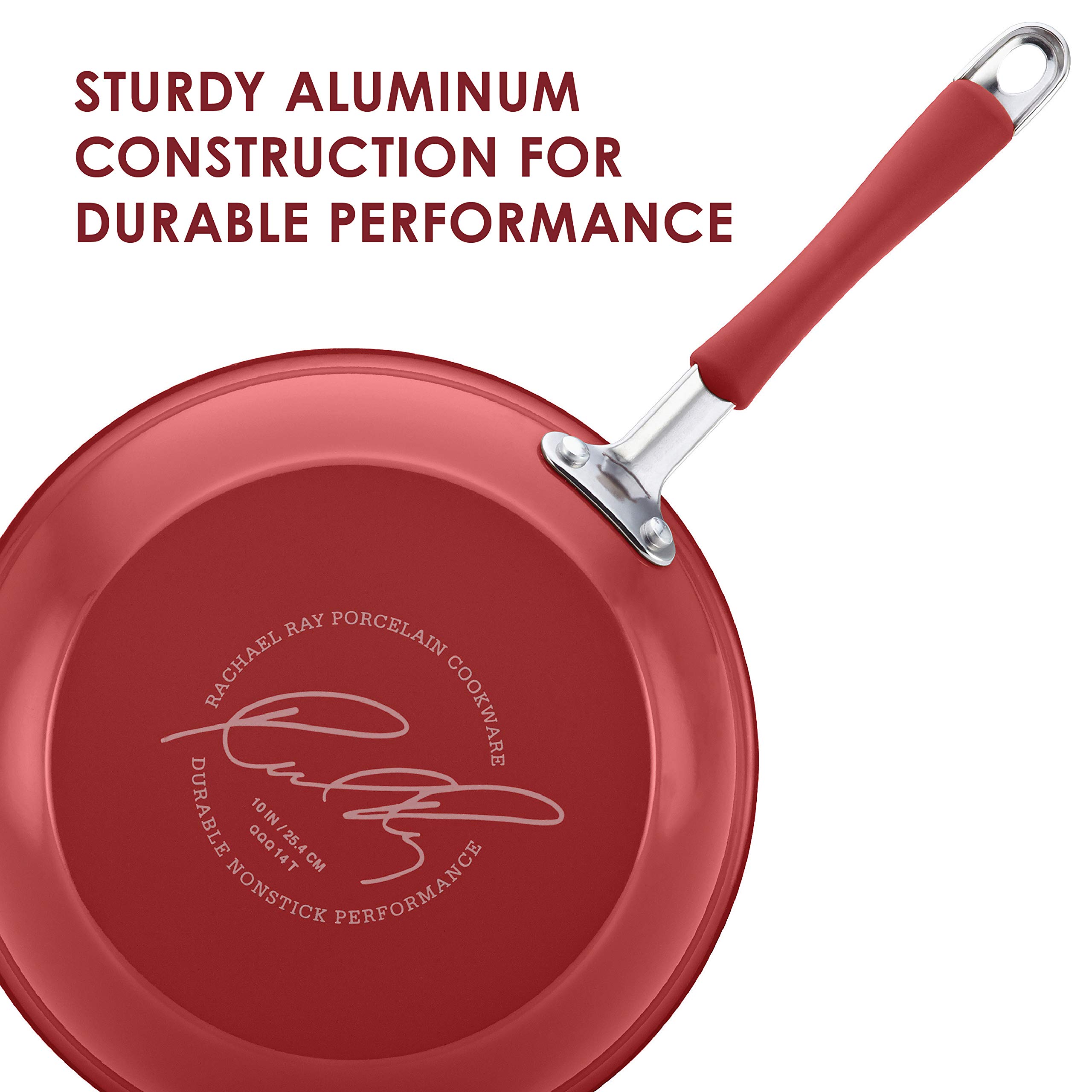 Rachael Ray 52410 Cucina Nonstick Bakeware Set with Baking Pans, Baking Sheets, Cookie Sheets, Cake Pan and Bread Pan - 10 Piece & Cucina Nonstick Cookware Pots and Pans Set, 12 Piece, Cranberry Red