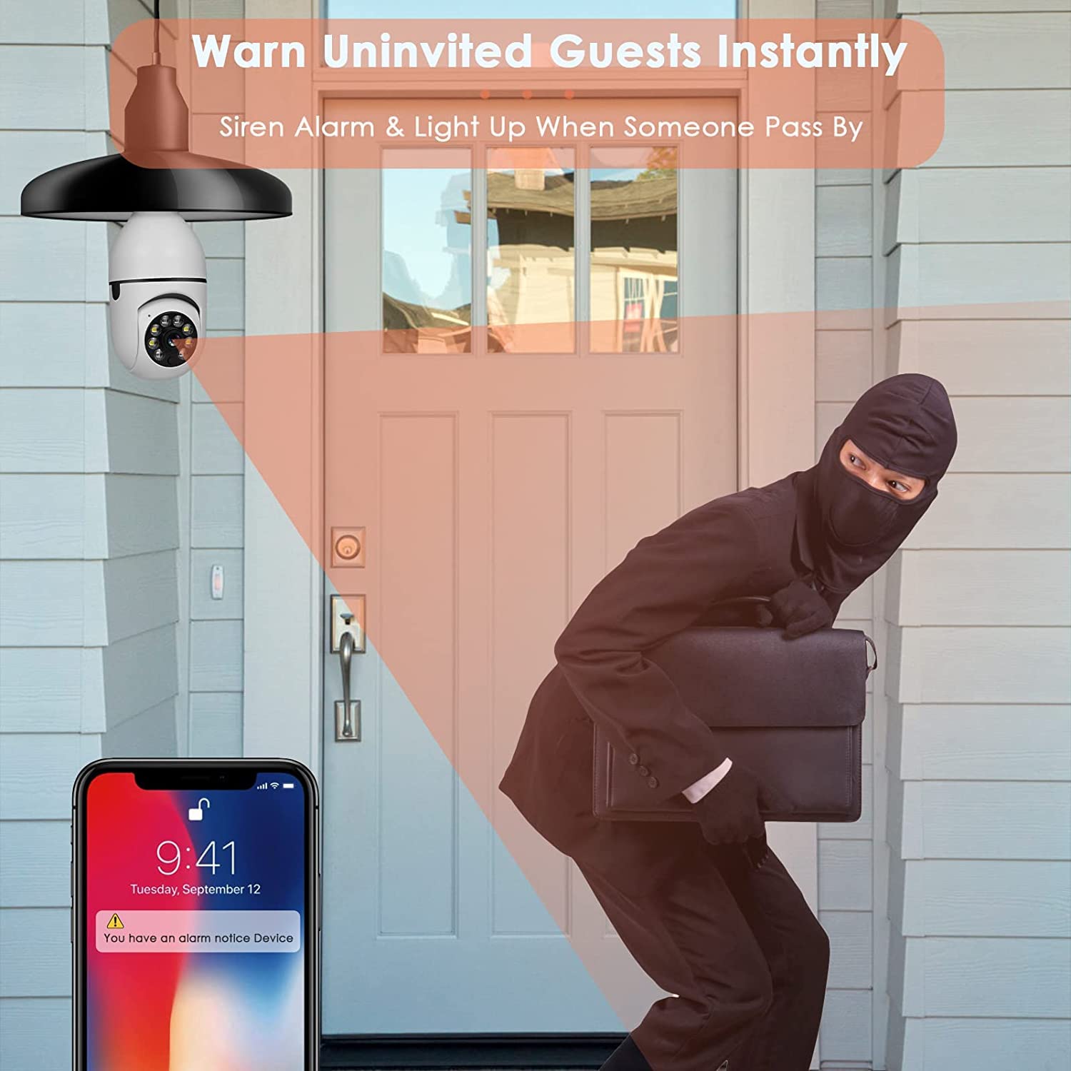 Light Bulb Security Camera, 5GHz 2.4GHz ,Degree Pan/Tilt Panoramic IP Security Camera, TUYA WiFi 1080P Smart Home Surveillance Cam with Motion Detection Alarm Night Vision Two Way Talk Indoor E27