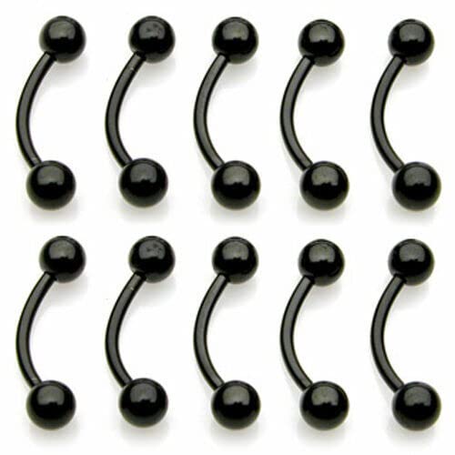 PAIR 16g 5/16" Black Titanium Surgical Steel Curved Barbell Eyebrow Ring Studs Style 88888-168