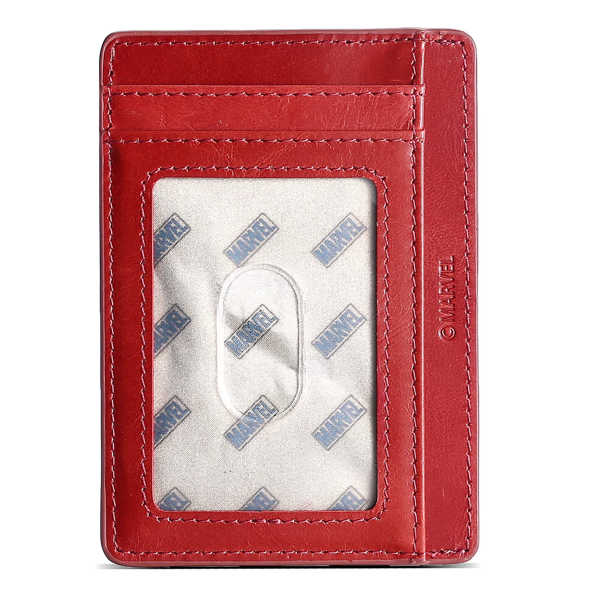 NARYM Genuine Leather Wallet with Spider-Man Character, Slim Minimalist Leather Front Pocket RFID Blocking Wallets for Men Women, Spider-Man, Red