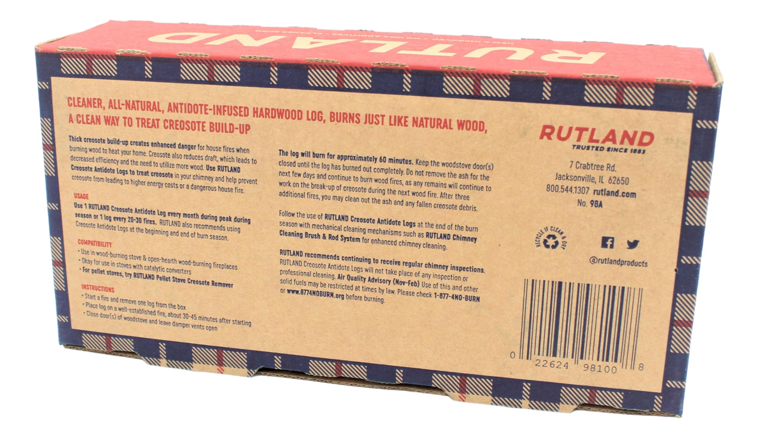 Rutland Creosote Antidote™, 3X Cleaning Power, Chimney Cleaning Fire Logs, 2-Pack Creosote Sweeping Firelogs, 2.45 lbs Each Treatment, Made in USA
