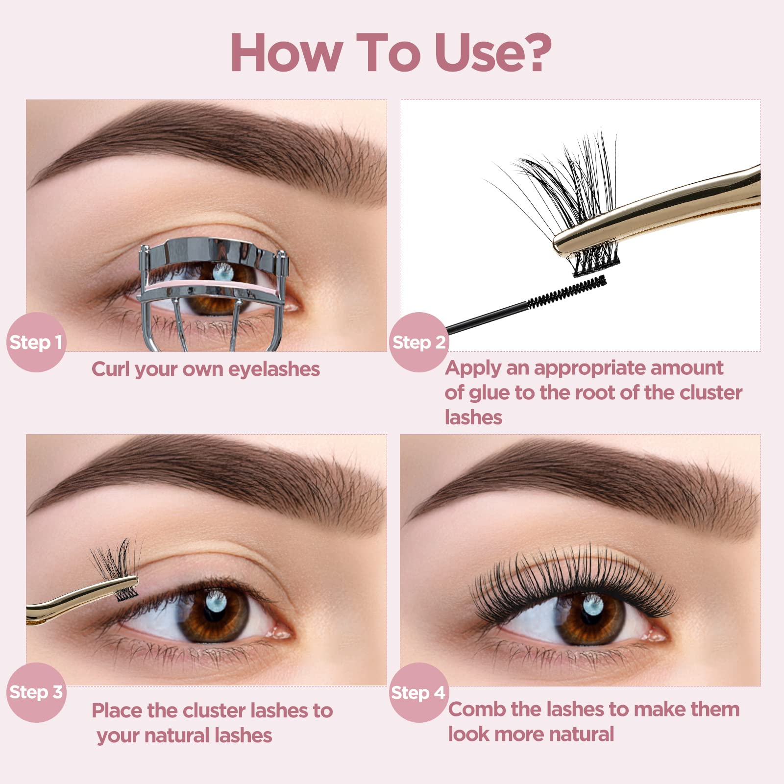 QUEWEL Lash Clusters 72 Pcs Wide Stem Cluster Lashes Mix8-16mm DIY Eyelash Extension Individual False Eyelashes Soft & Do Not Break for Personal Makeup Use at Home(QUH-S012-Mix8-16mm)