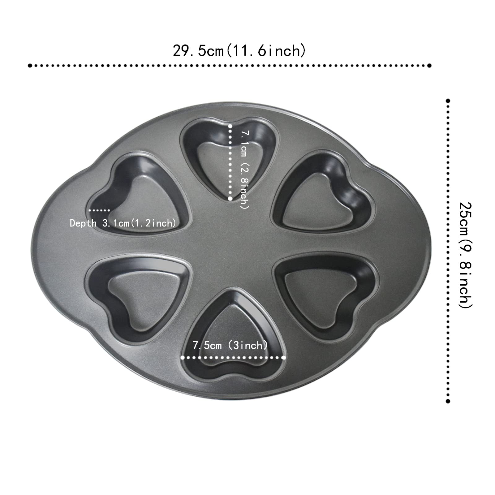 Non-stick mini heart shaped 6 cup muffin pan, black, muffin pan, cupcake pan, carbon steel, for birthday, wedding, party, date and other occasions