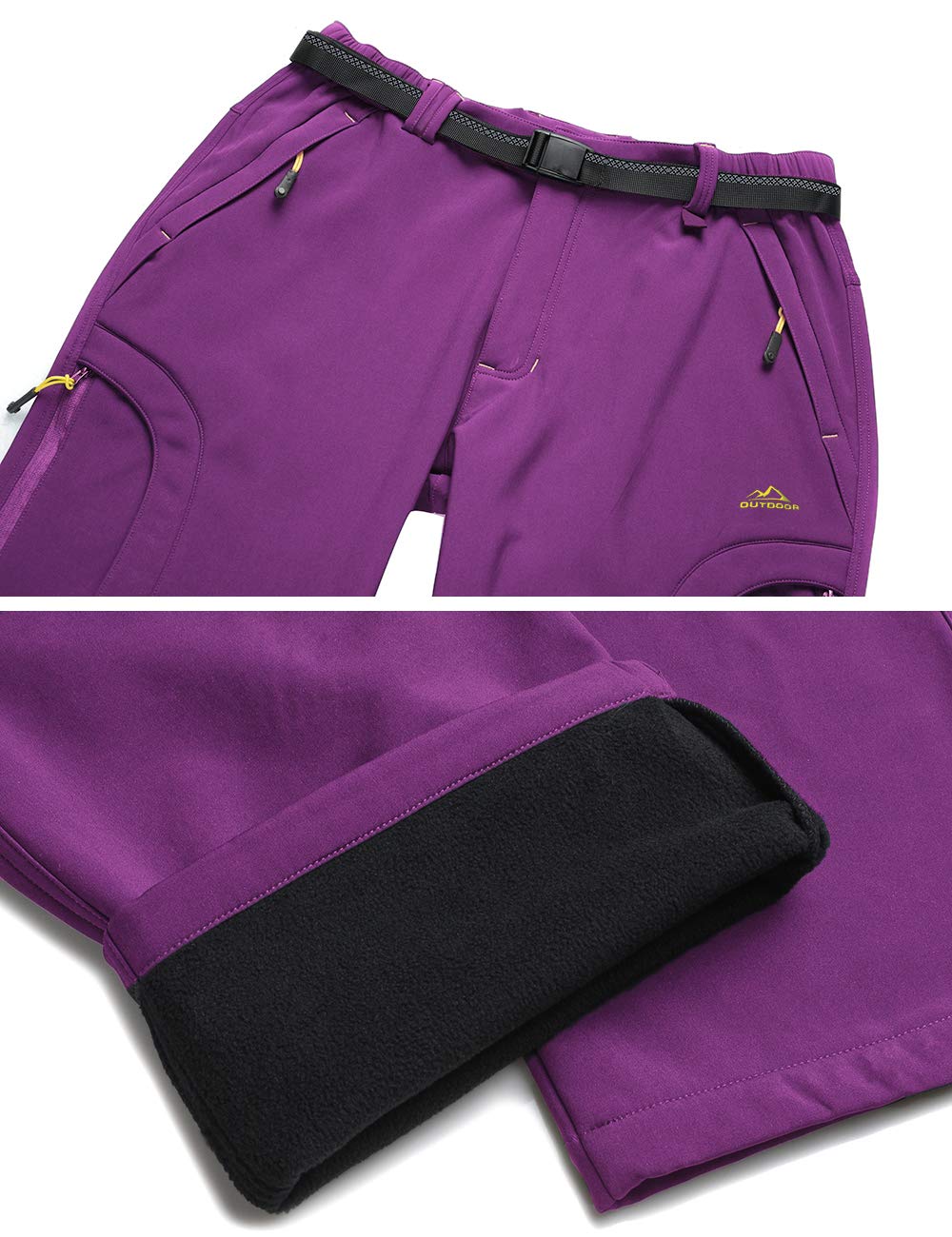 MAGCOMSEN Women's Fleece Lined Softshell Pants Winter Sports Snow Ski Hiking Pants with Multi-Pockets (Purple, 30W x 30L)