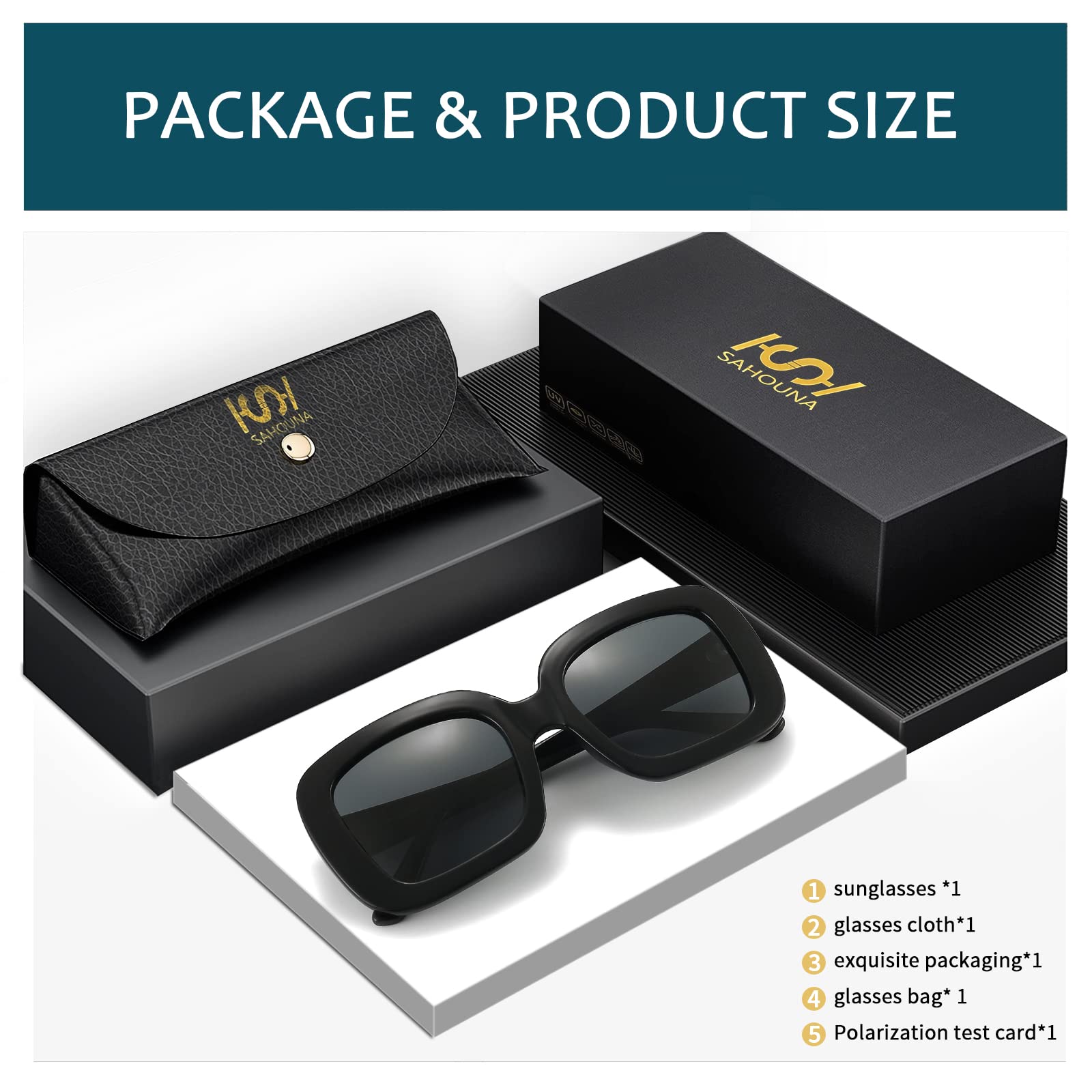 Oversized Polarized Sunglasses Square Shades: Trendy Large Big Ladies Sun Glasses - Luxury Vintage Black Sunglasses UV Protection