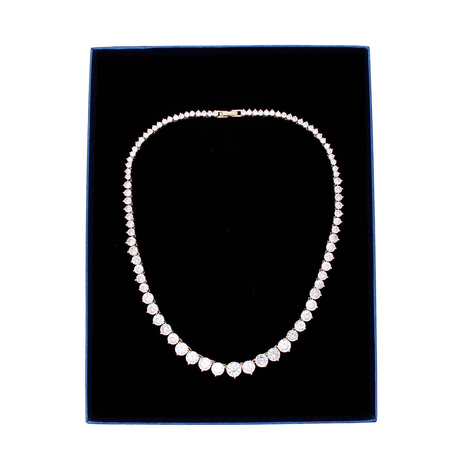 Lavencious Tennis AAA CZ Necklace Bling Rhodium Plated Statement Jewelry 16"