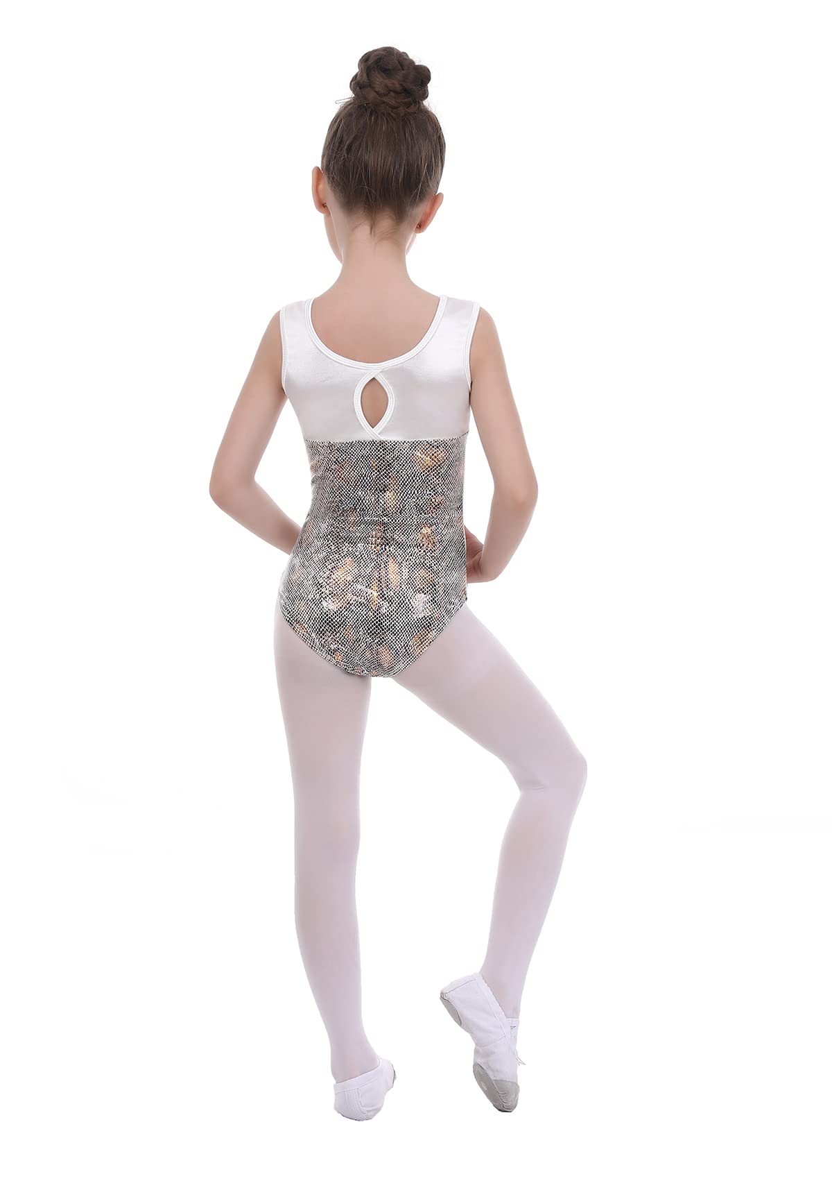 Panegy Leotards for Girl Gymnastics Kids Print Athletic Bodysuits Practice Dance Outfits One Piece Ballet Leotards White