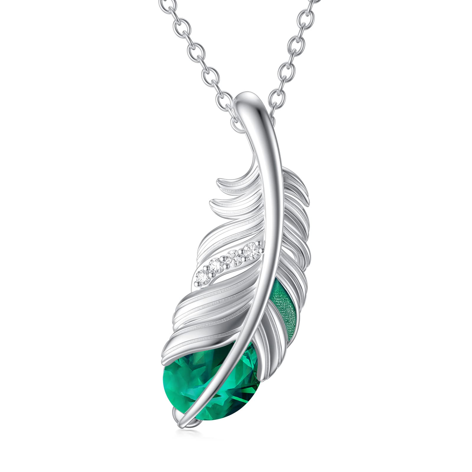 Plesitep Feather Necklace 925 Sterling Silver Pendant Leaf Necklace Jewelry Gift for Women