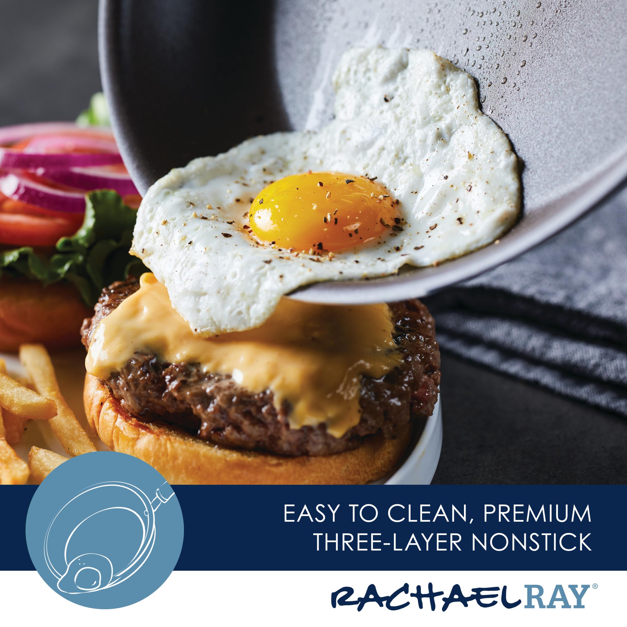 Rachael Ray Cook + Create Nonstick Frying Pans/Skillet Set, 9.5 Inch and 11.75 Inch, Agave Blue