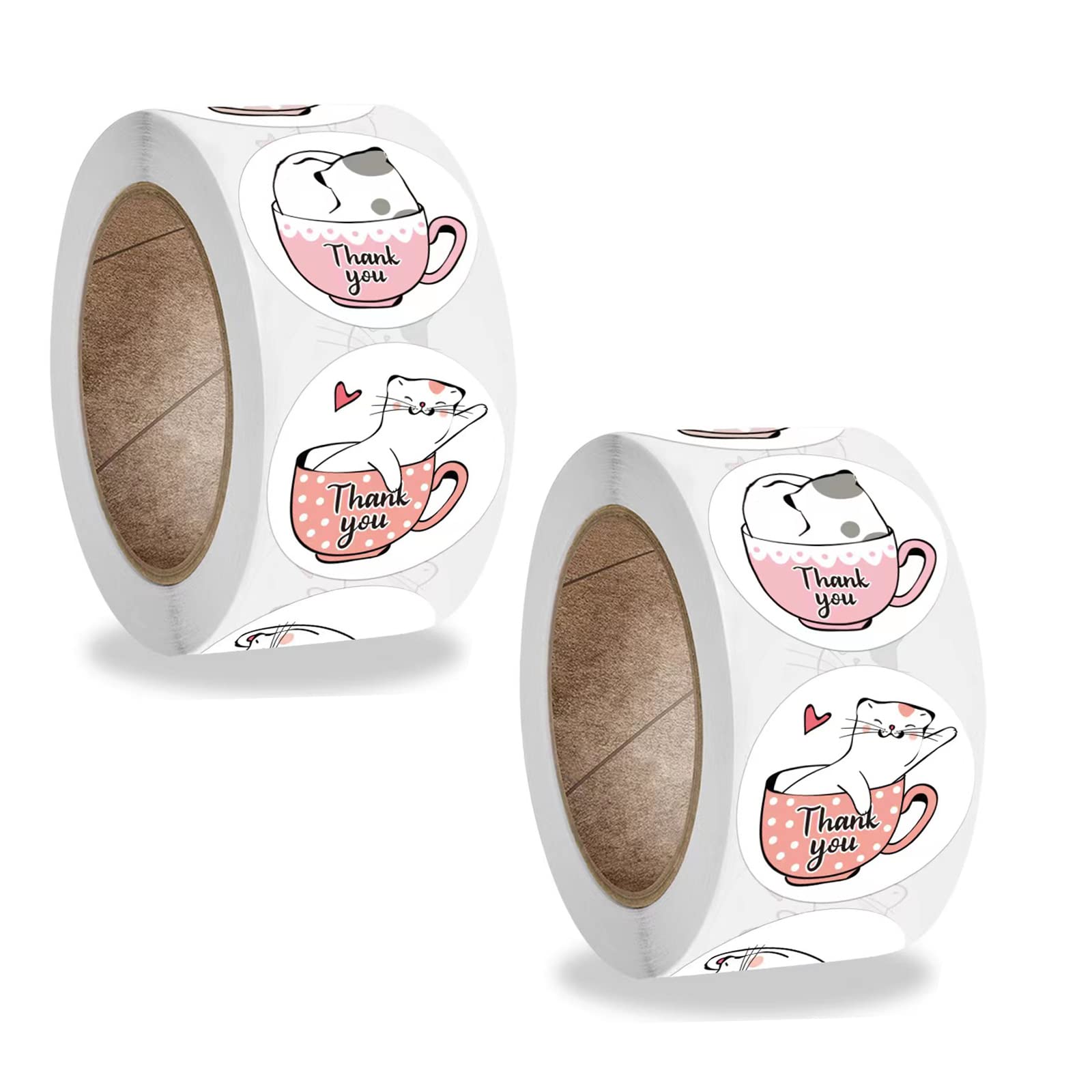 Seaokais Thank You Stickers, 1.5'',Round,Cute Cat Cartoon,500pcs per Roll (2 Rolls)
