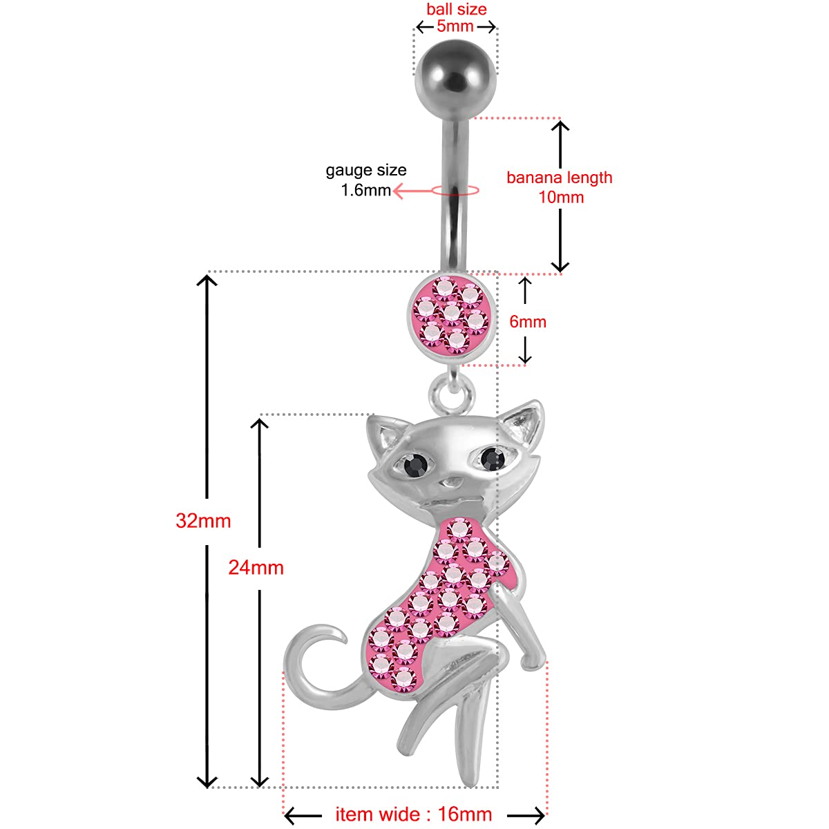 Lavender Multi Crystal Stone Sexy Cat Dangling Design 925 Sterling Silver Belly Button Piercing Ring Jewelry