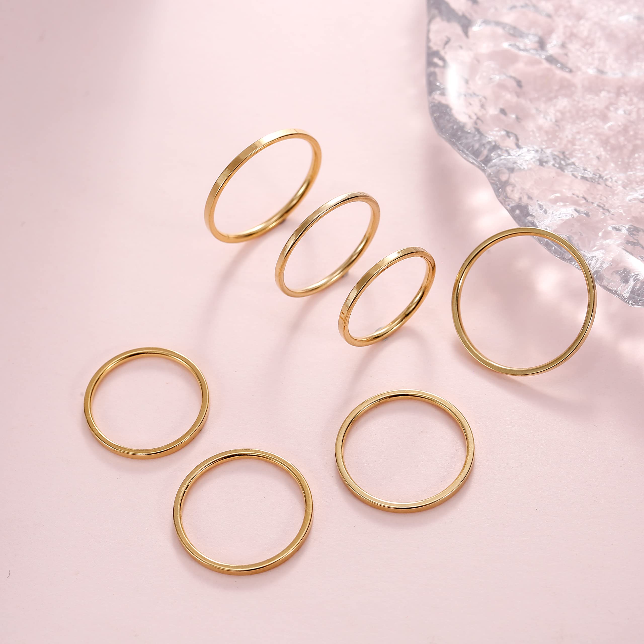 PLOMFOV Stainless Steel Rings for Women 1.5MM Thin Gold Rose Silver Knuckle Ring Stacking Midi Rings Comfort Fit Plain Band Rings for Women Flat Shape Surface Rings(Silver+Gold)