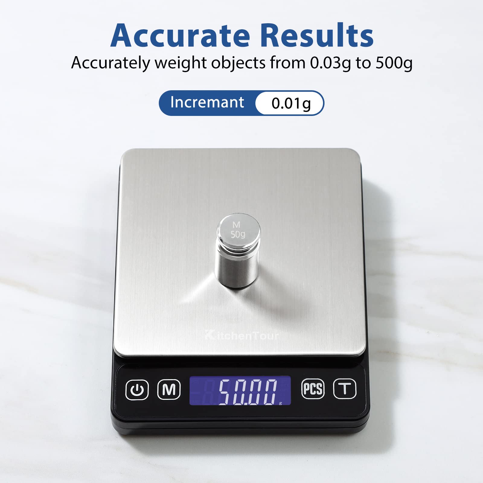 KitchenTour Digital Kitchen Scale - 3000g/0.1g High Accuracy Precision Multifunction Food Meat Scale with Back-Lit LCD Display(Batteries Included)