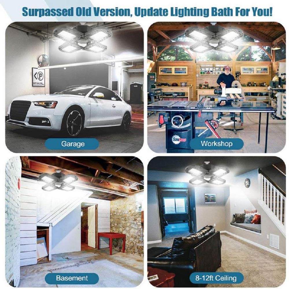 Led Garage Lights,120w Deformable Garage Ceiling Light 12000lm E28 Basement Lights,Adjustable Led Panels β Fits for Garage, Warehouse, Barn, Workshop and Yard