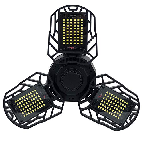 LED Garage Lights, 60W Deformable Garage Ceiling Lighting Fixture, 6000LM E26 Trilights with 3 Adjustable Panels, 6000K Triple LED Shop Light Bulb for Garage, Workshop, Warehouse (No Motion Activated)
