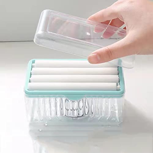 Laundry Soap Dish with Roller Soap Organizer Multifunctional Soap Lathering Box With Drainage Hole and Drip Tray 2-in-1 Soap Lather Laundry Box Help to Use and Store Soap For Bathrooms Kitchens (blue)