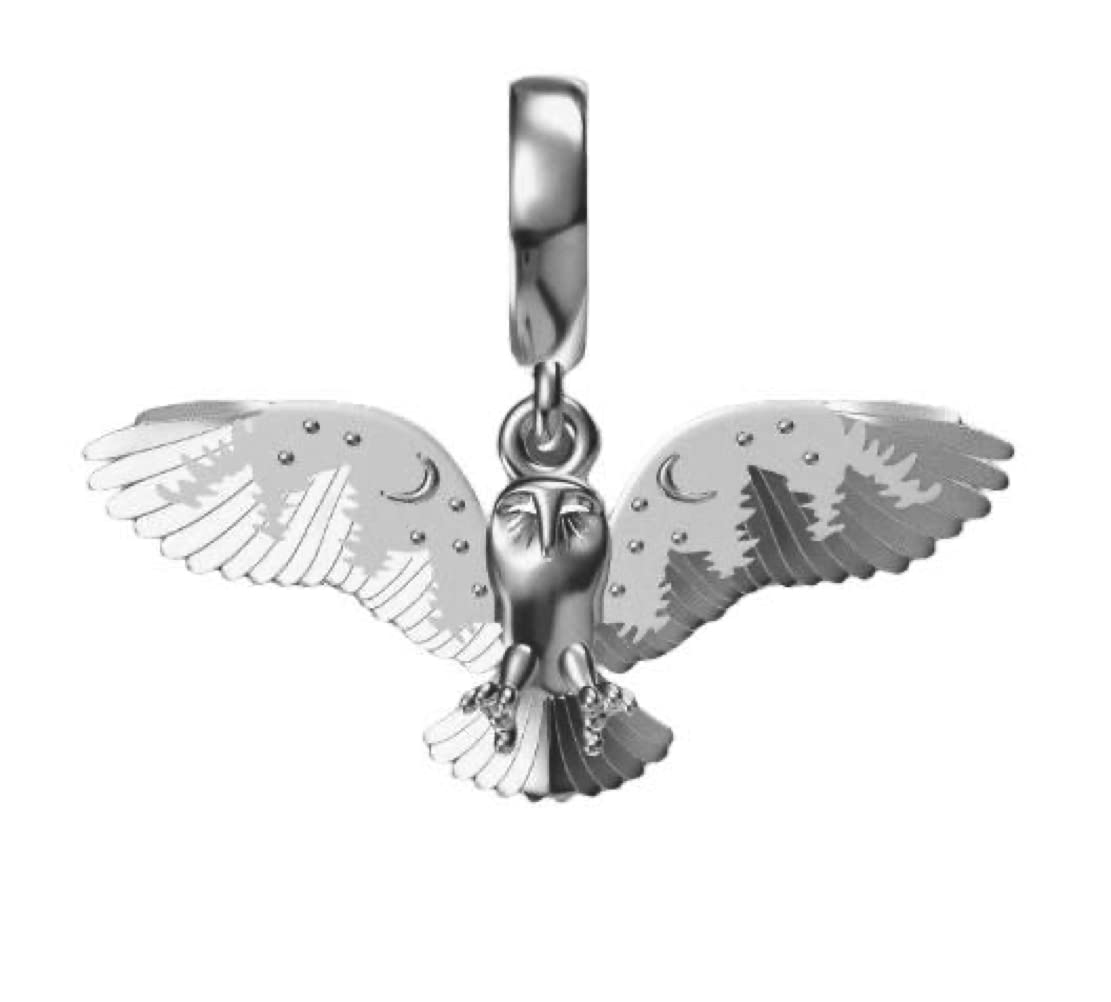 Owl Forest Whisper Witch Mountain Moon Gothic 925 Sterling Silver Charm Bead For Pandora & Similar Charm Bracelets or Necklaces
