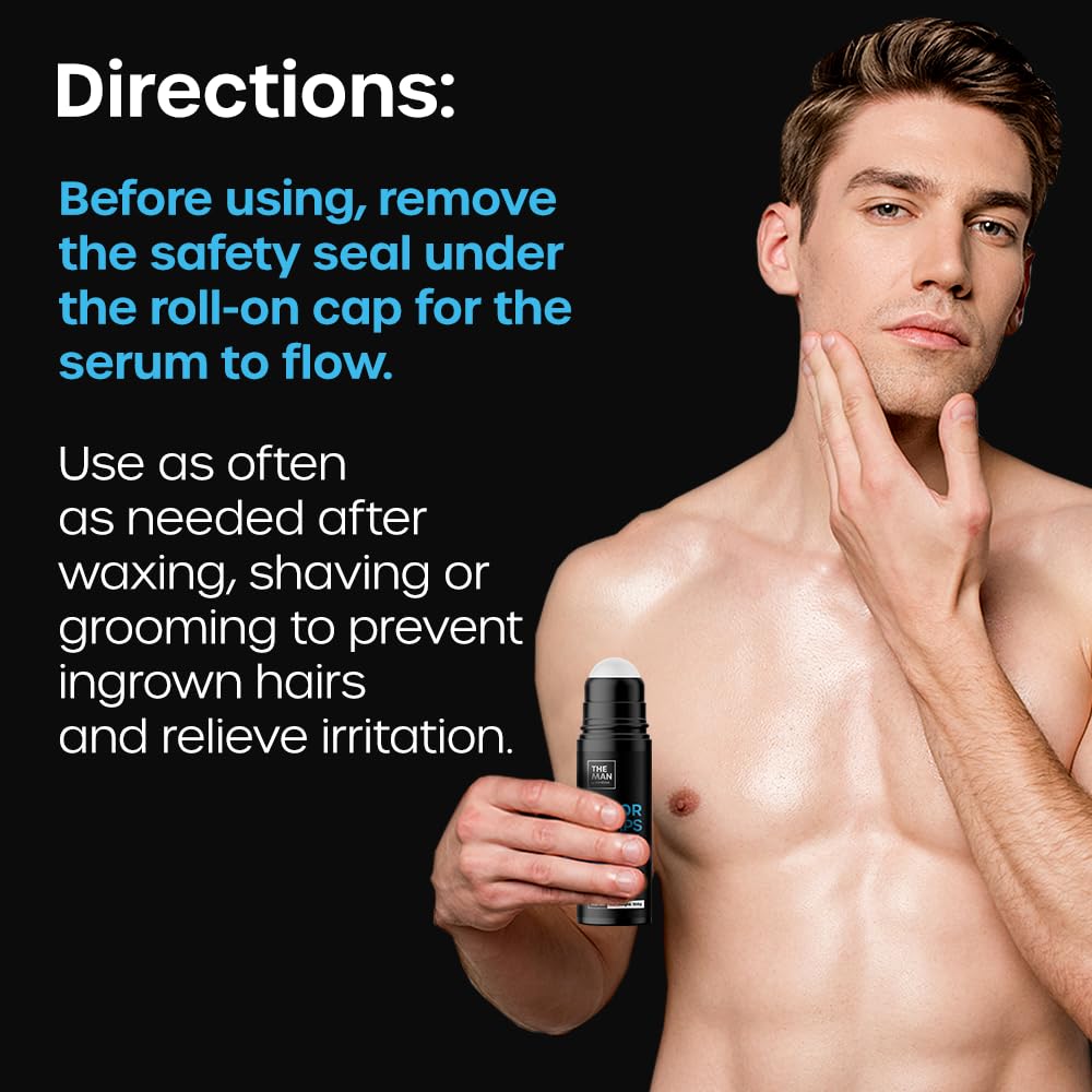 The Man Razor Bumps Serum - Ingrown Hair Treatment for Men - Razor Bump Solution for Face & Body - After Shave & Razor Burn Treatment Roll-On (3.5fl.oz)