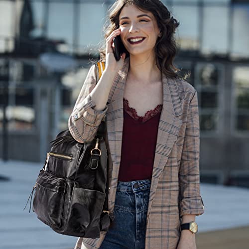 K.E.J. Women Backpack Purses Fashion Leather Backpack Purse 2-PCS Travel Backpack Handbag Crossbody Bag Ladies Shoulder Bag