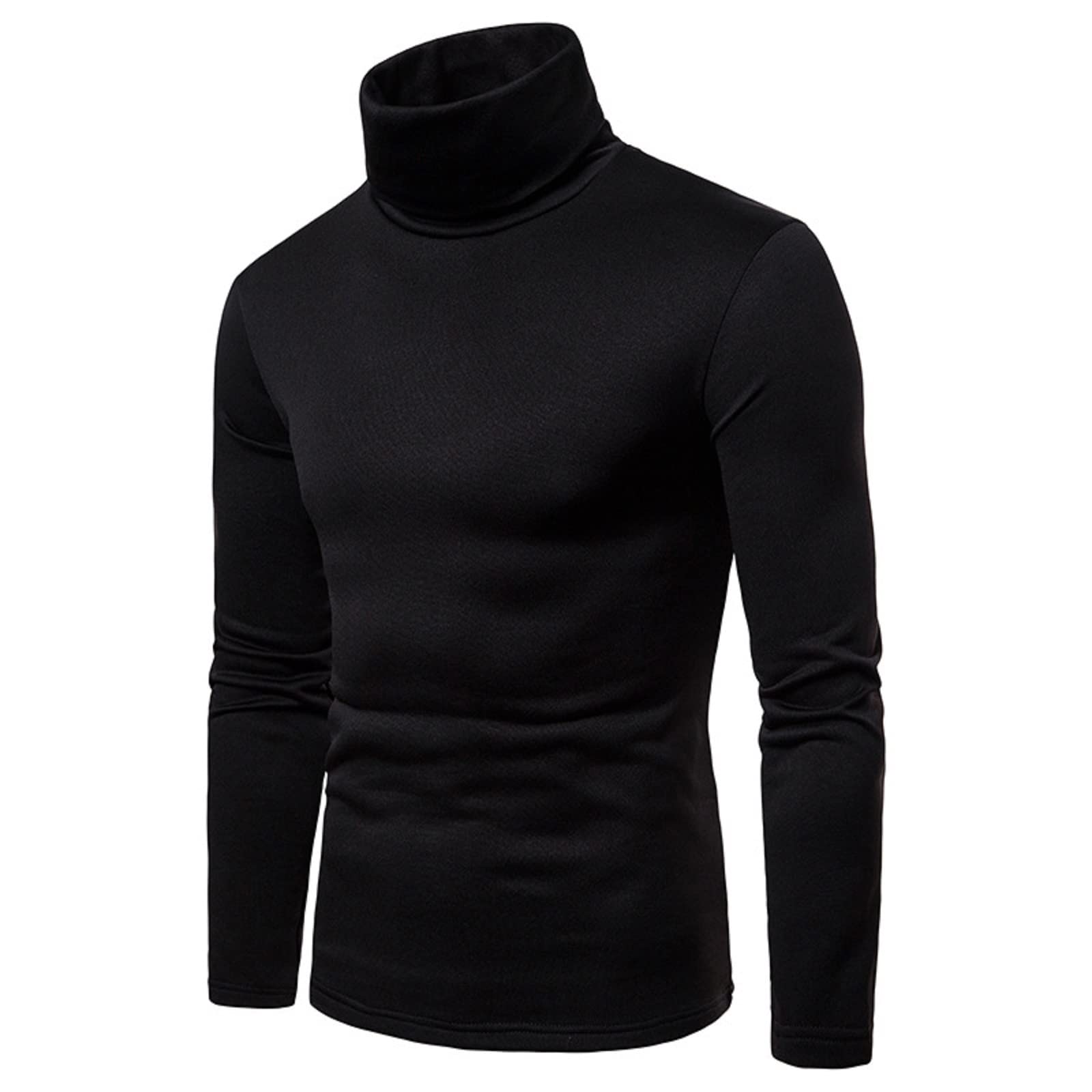 Rela Bota Mens Fashion Turtleneck T-Shirts Long Sleeve Undershirts Thermal Underwear Slim Fit Stretch Basic Sweaters Black