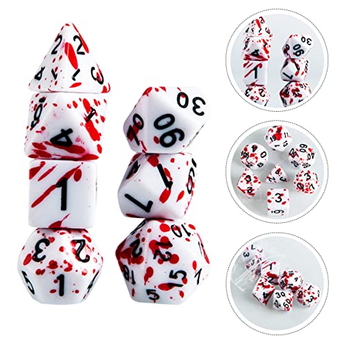 Polyhedral Gaming Dices 7 Pcs Blood Blood Splatter Dices Acrylic Gaming Dices Blood Stained Dices Dices Vampire Dices Halloween Blood Dice Set