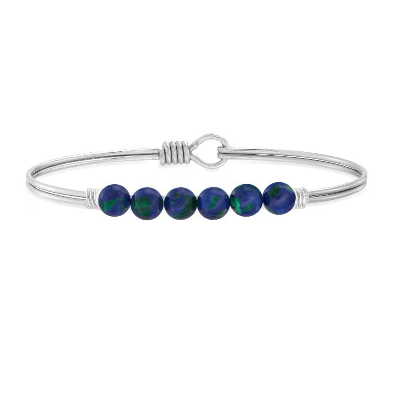 Luca + Danni Azure Protection Energy Stone Bangle Bracelet For Women - Silver Tone Regular Size Made in USA