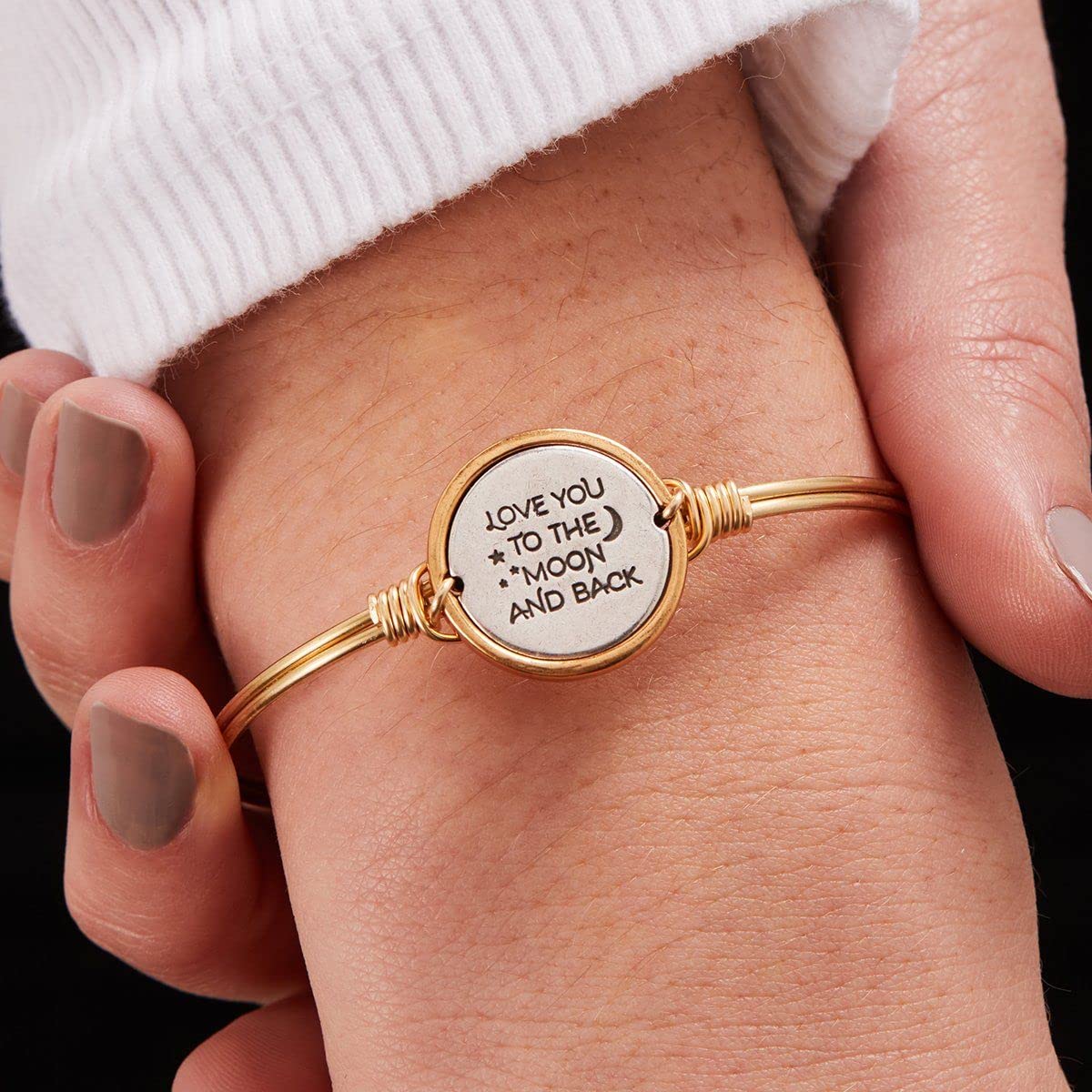Luca + Danni Crystal I Love You to The Moon and Back Bangle Bracelet For Women - Silver Tone Regular Size Made in USA