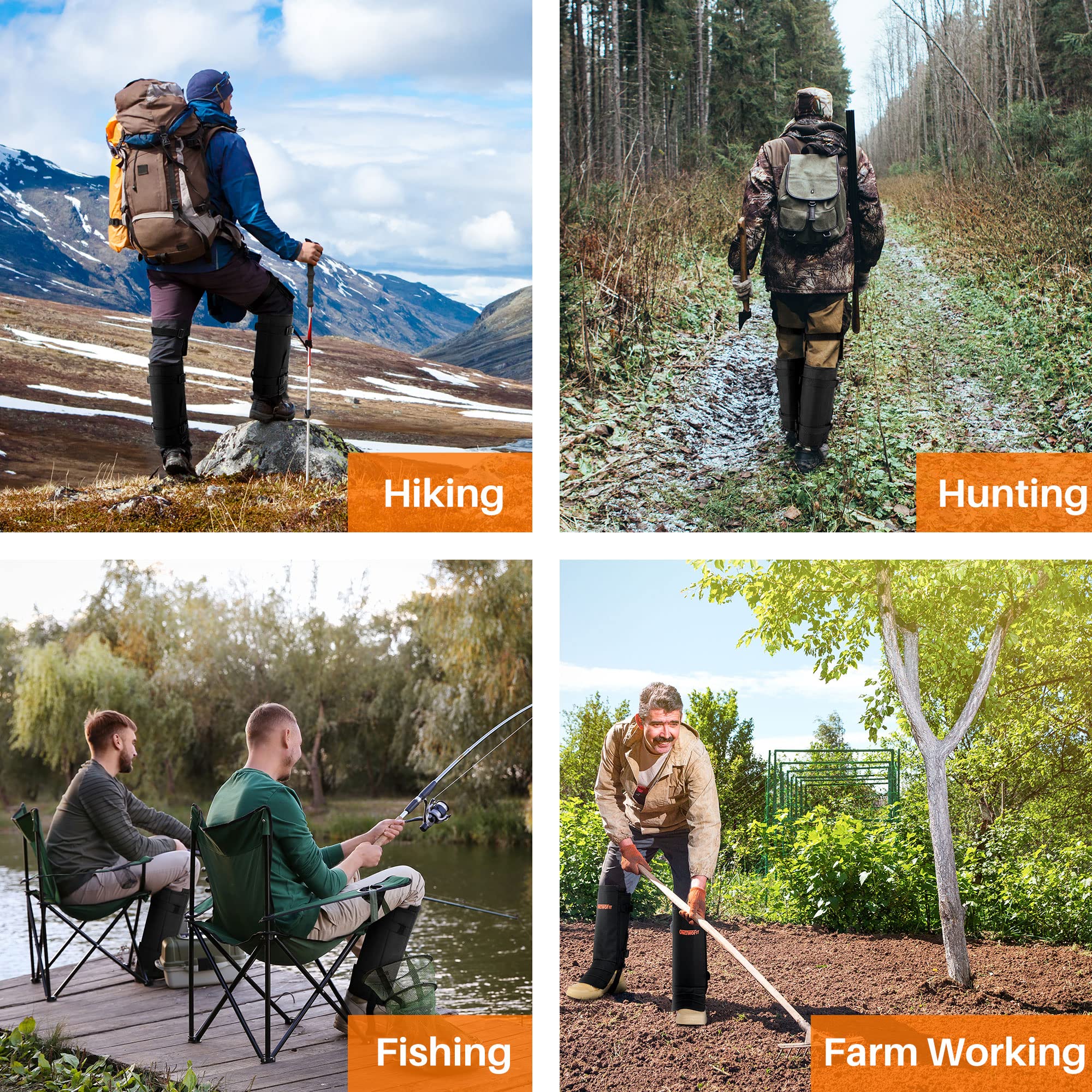 ONETWOFIT Snake Gaiters, Adjustable Snake Chaps for Men Women Hiking Hunting with Removable Knee Guards, Carry Bag, Foot Strap, Lightweight Snake Bite Protection for Lower Legs