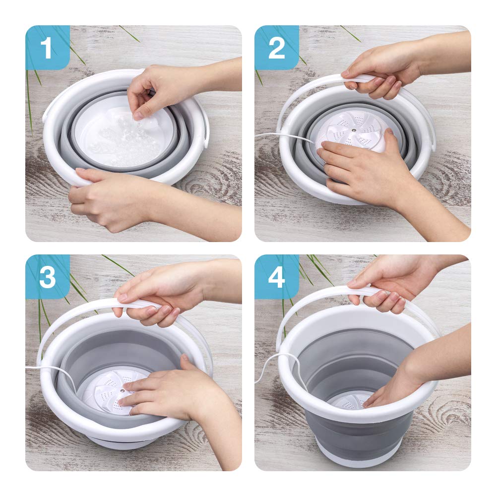 Mini Washing Machine, Ultrasonic Turbine Washer, Foldable Laundry Tub With USB Powered, Portable Compact Personal Baby Clothes Washer for Home Travel Apartments Dorms Socks Underwear Bra