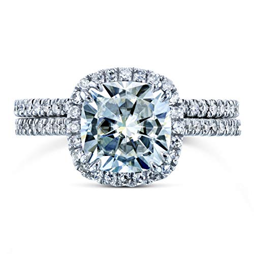 Kobelli Cushion Brilliant Moissanite Halo Bridal Wedding Rings Set 2 3/8 CTW 14k White Gold, 8