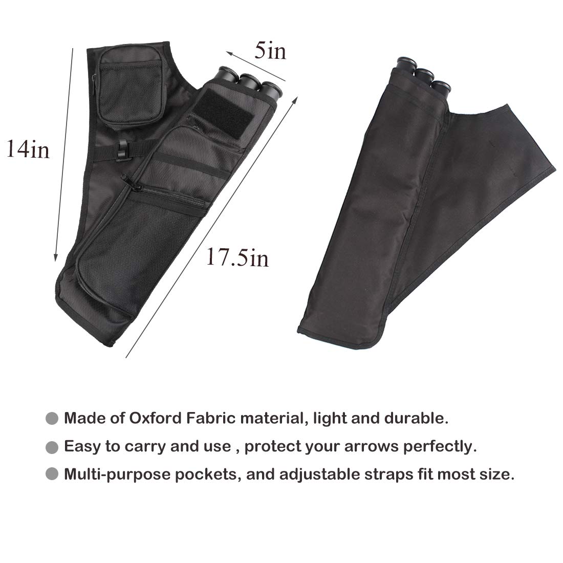 Kratarc 3-Tubes Hip Quiver Waist Hanged Camouflage Arrow Archery Carry Bag with Pockets Adjustable Belt (Black)