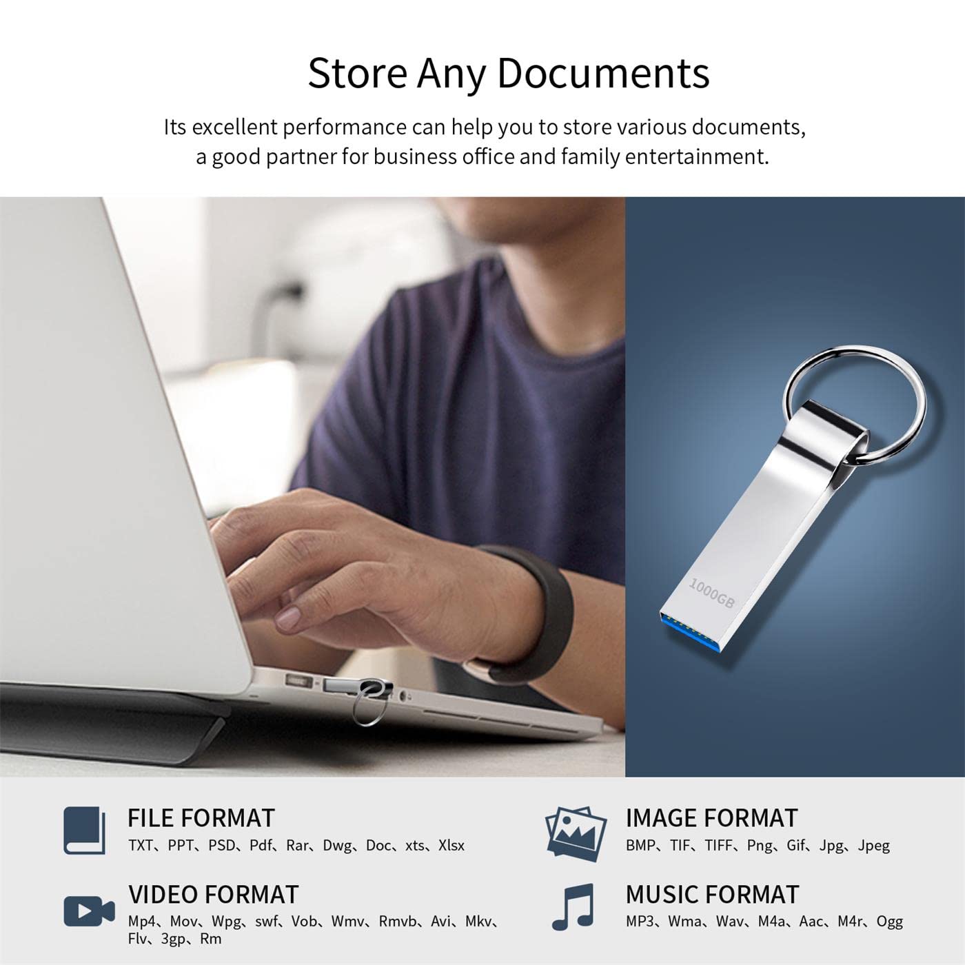 USB Flash Drive 1TB Memory Stick Metal High Speed USB 3.0 Flash Drive Waterproof USB Drive Huge Capacity Thumb Drive Portable USB Stick for Computer/Tablet/Laptop, with Keychain (1000gb)