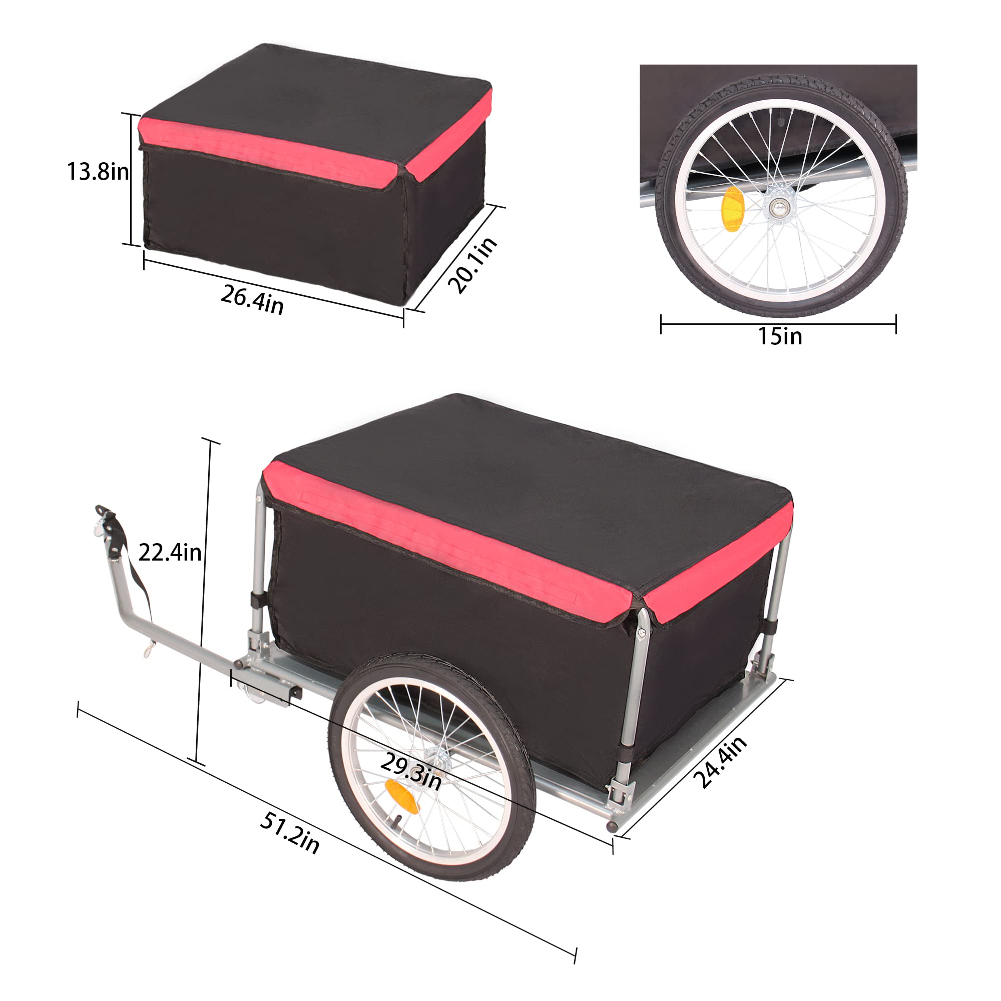 PETKABOO Bicycle Trailer, Foldable Bike Trailer, 16'' Wheels, 145 lbs Max Load, Bicycle Cargo Trailer with Oxford Fabric Bike Cargo Trailers, Removable Cover, Folding Frame Quick Release, Black