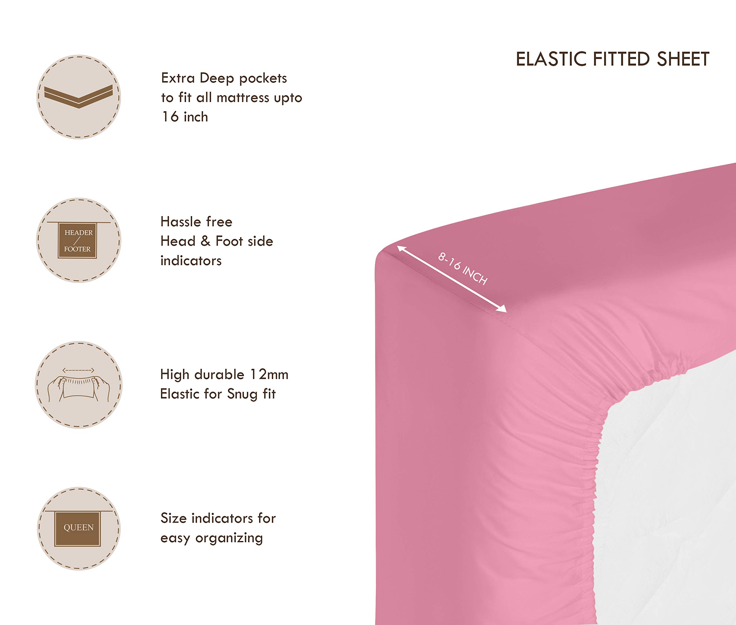 Luxurious 1000 Thread Count 100% Egyptian Cotton Bed Sheets , 4-Pc King Size Pink Sheet Set , Sateen Weave , Single Ply Long-Staple Yarns , Breathable , Fits Mattress Upto 16β Deep Pocket