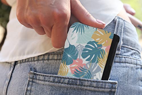 Roctocesy Women's Wallet with Interlayer Zip Id Case Wallet with Wristlet Lanyard Floral Print Key Coin Pouch (Strawberry+Palm Leaves)