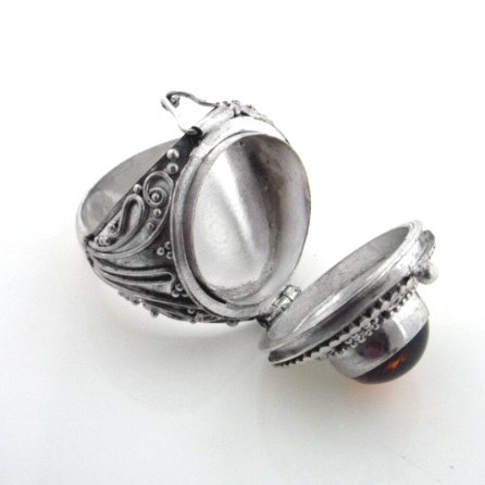 Large Genuine Amber Poison Box Sterling Silver Ring Size 6(Sizes 6,7,8,9,10)