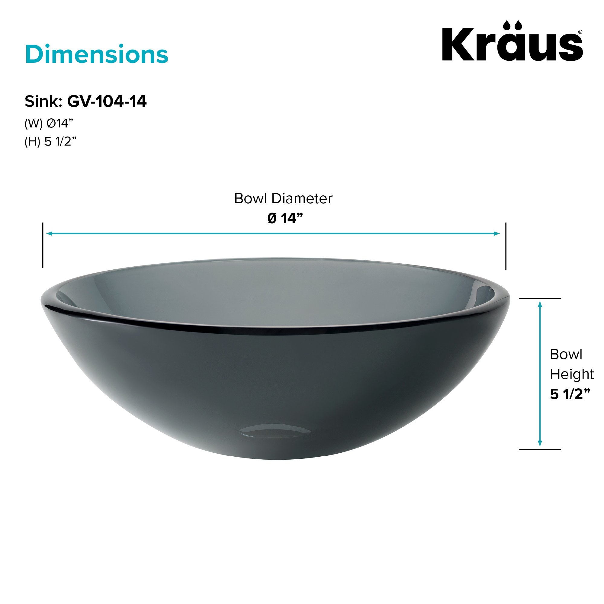 Kraus GV-104-14 Clear Black 14 inch Glass Vessel Bathroom Sink