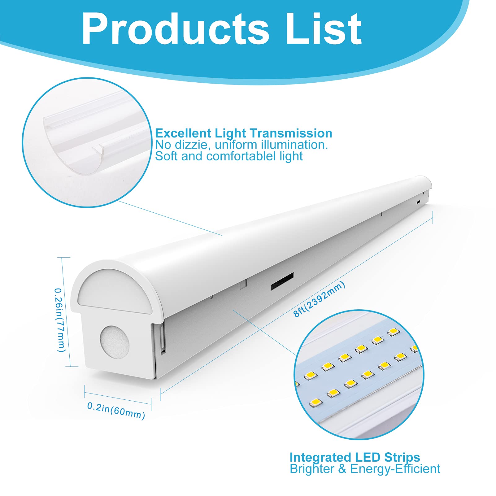 Lightdot 8FT Led Shop Lights 110W, Suspend/Flush Mount Ceiling Light, 14500LM[6-lamp T8 Equiv.] 5000K/4000K/3000K Selectable, Commercial Shop Lights Fixtures for Garage Workshop Warehouse (4 Pack)