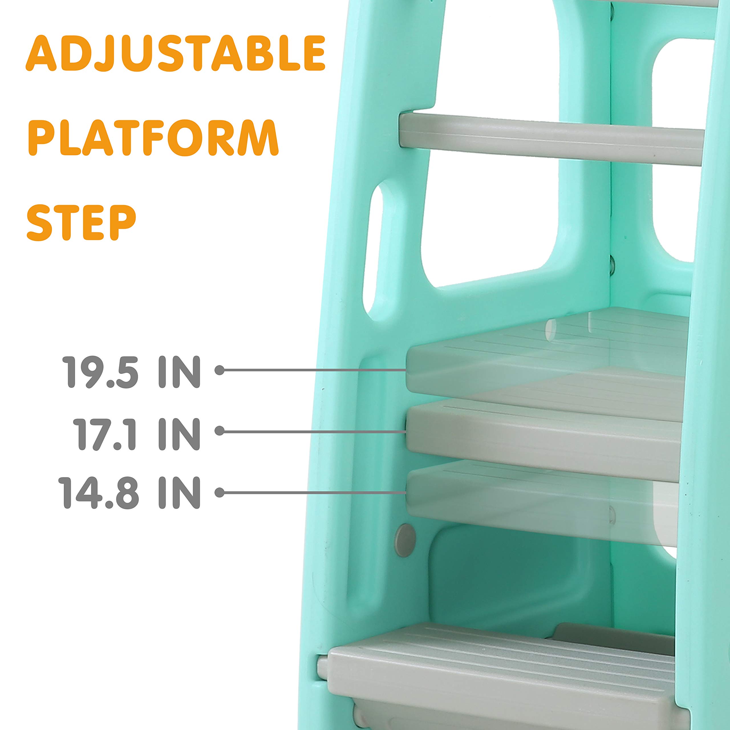 Little Helper Kitchen Step Stool - SafeStep Toddler Kitchen Stool with 3 Adjustable Height, Dual Safety Rails, Non-Slip Feet Pads (White)