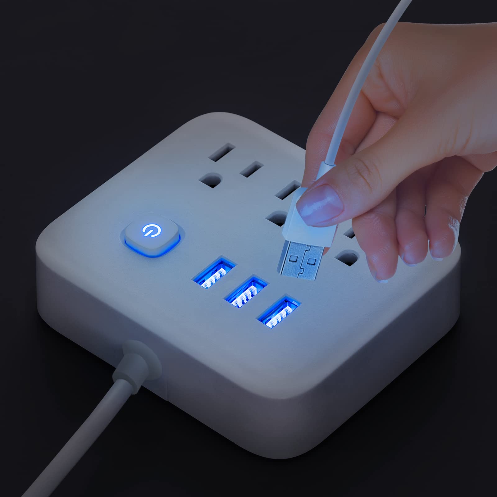 USB Flat Plug power strip]Extension Cord with 3 Outlets 3 USB Ports(Smart 2.1 A), 4ft Power Cord,UL Compact