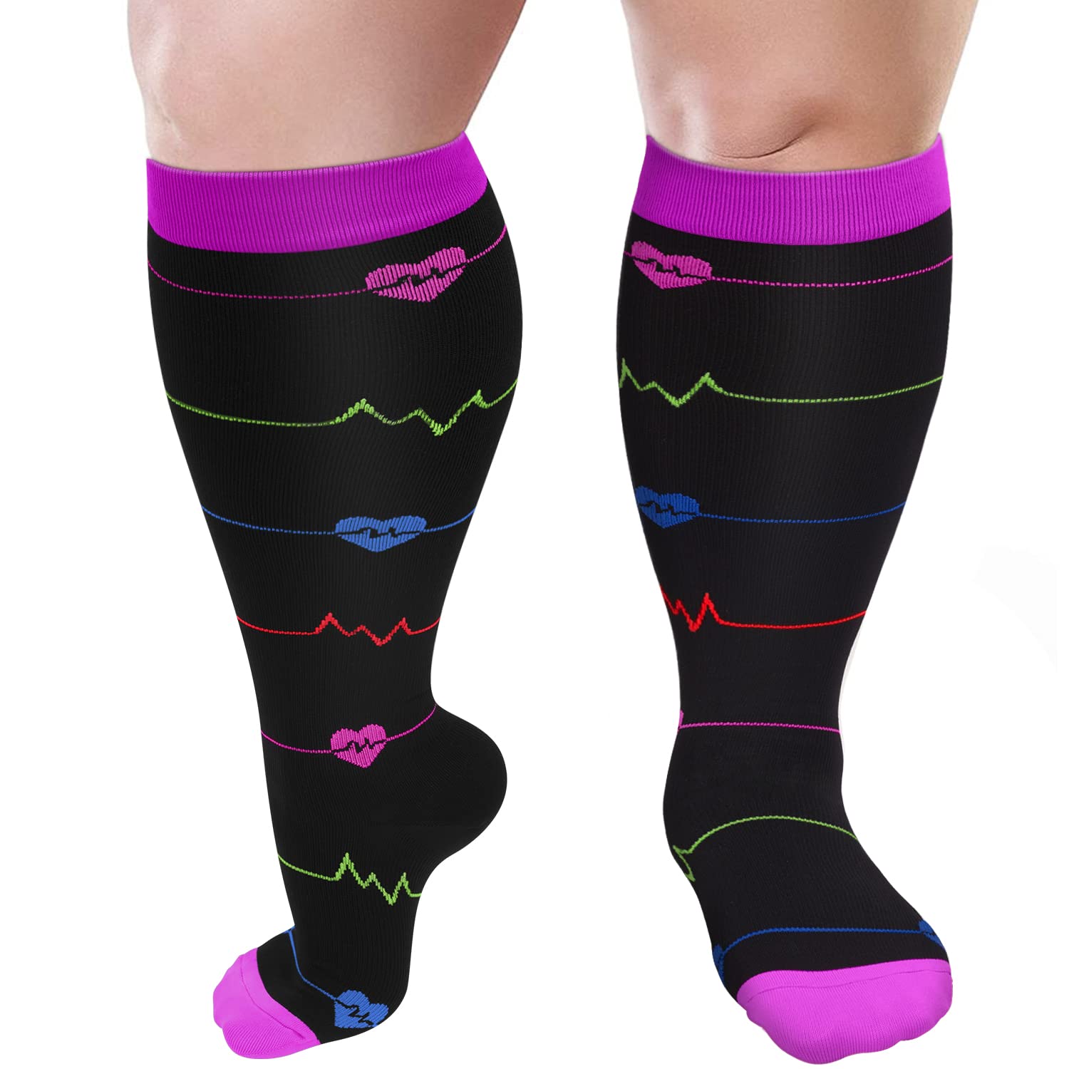 Plus Size Compression Socks for Women & Men, 20-30 mmhg Extra Wide Calf Knee High Stockings for Circulation Support