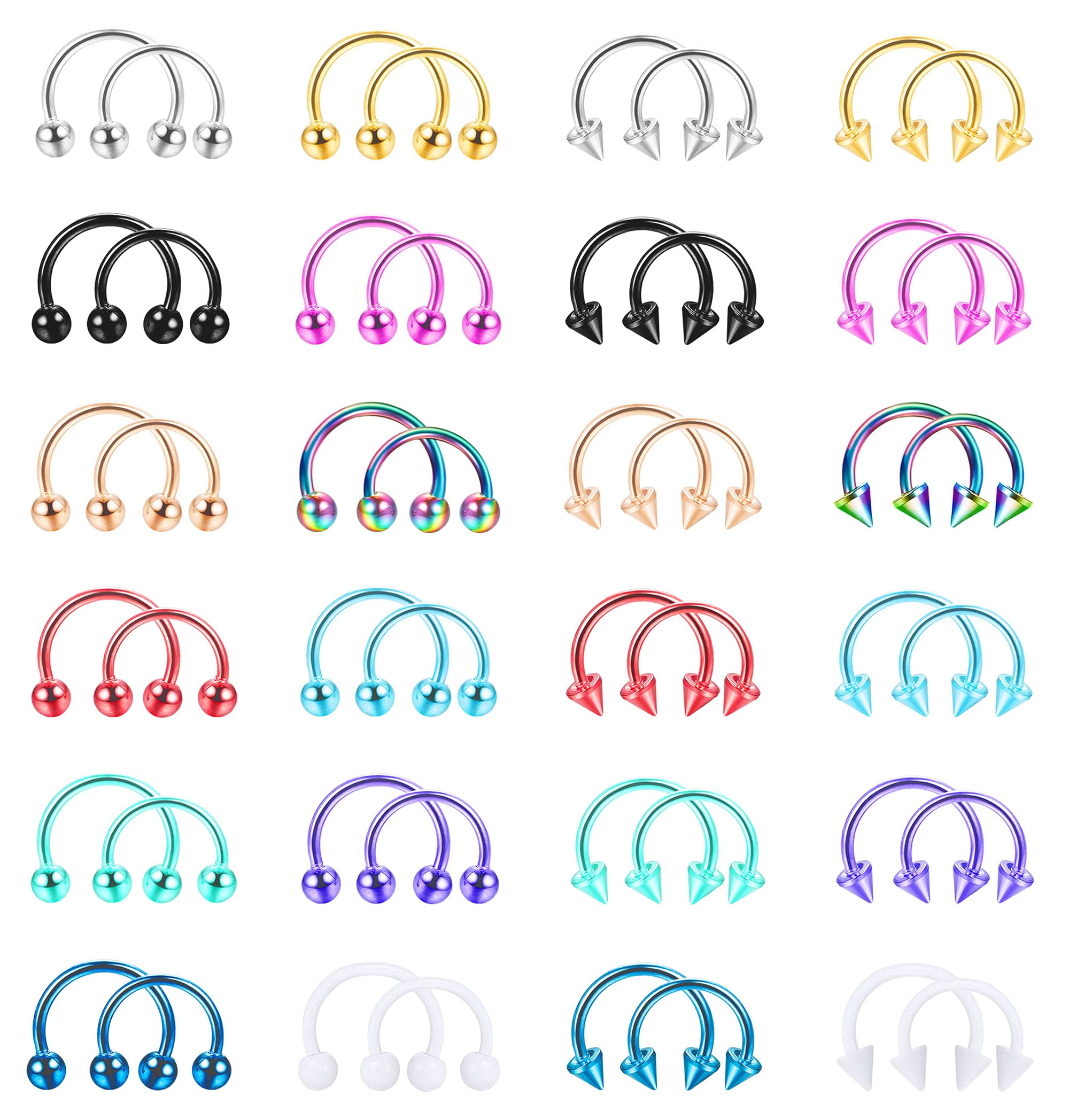 ORAZIO Septum Jewelry, 24-48Pcs 16G Surgical Steel Nose Piercing, Rose Gold Black Horseshoe Ring, Unisex Lip Eyebrow Daith Helix Piercing Ring, 8mm 10mm