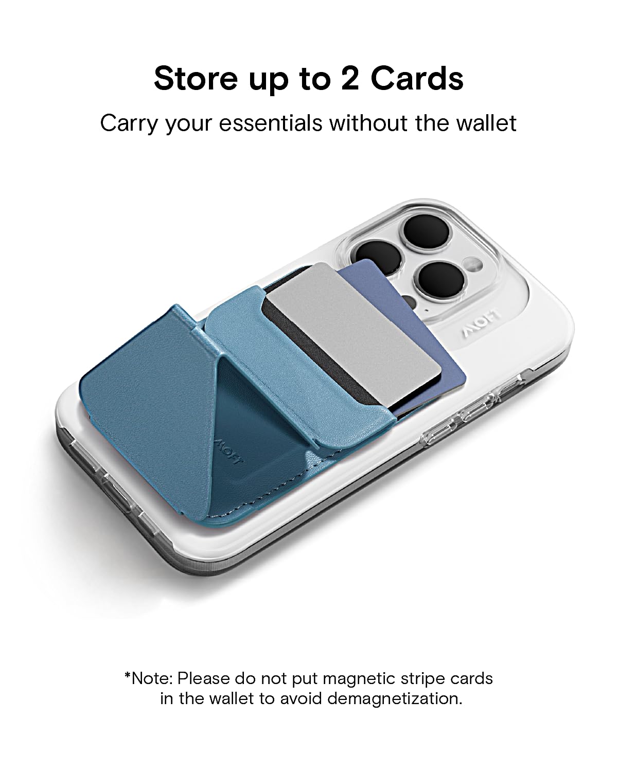 MOFT MagSafe Wallet for iPhone 15/14/13/12 Series, Strong Magnetic Phone Card Holder Fit 2 Cards & 3 Viewing Angles & Stain-Resistant Vegan Leather Phone Stand,Windy Blue