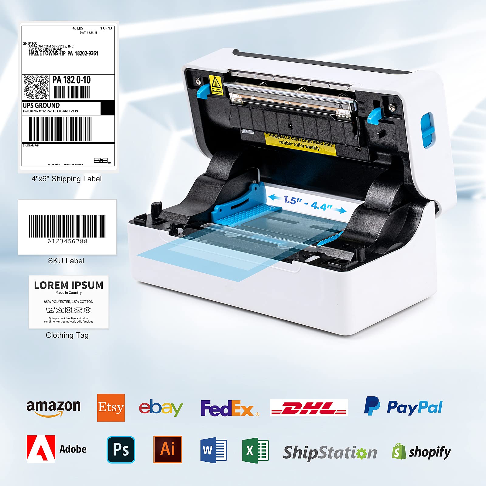 NADAMOO Thermal Label Printer, 4x6 Thermal Shipping Label Printer, High Speed Commercial Direct Thermal Label Maker, Support Windows Mac, Compatible with Shopify, Ebay, Amazon, USPS, FedEx