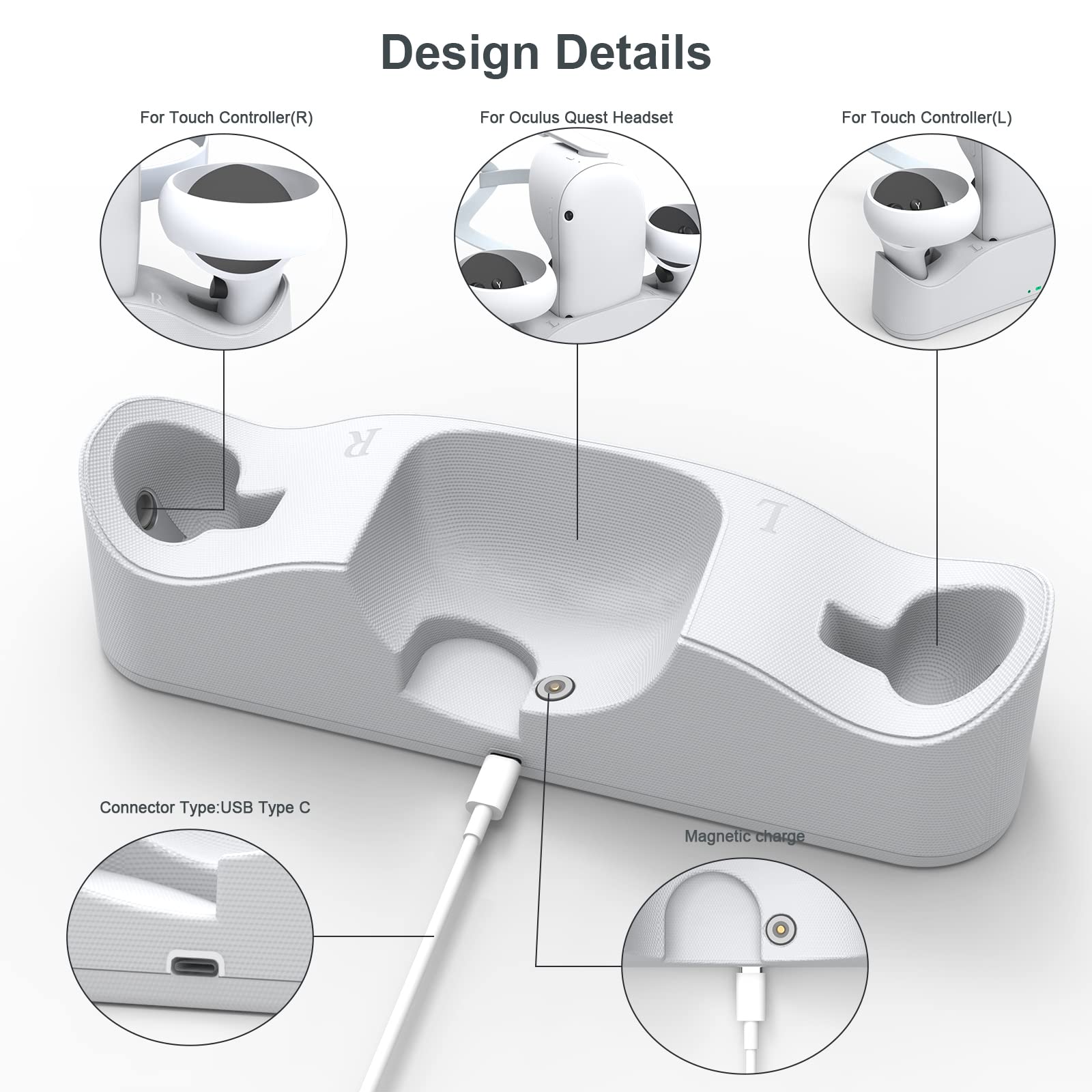 Sedicoca USB Magnetic Charging Dock for Oculus Quest 2 VR Headset, High Speed Charging Station Compatible with Meta Quest 2 Display, Desktop & Wall Mount Holder