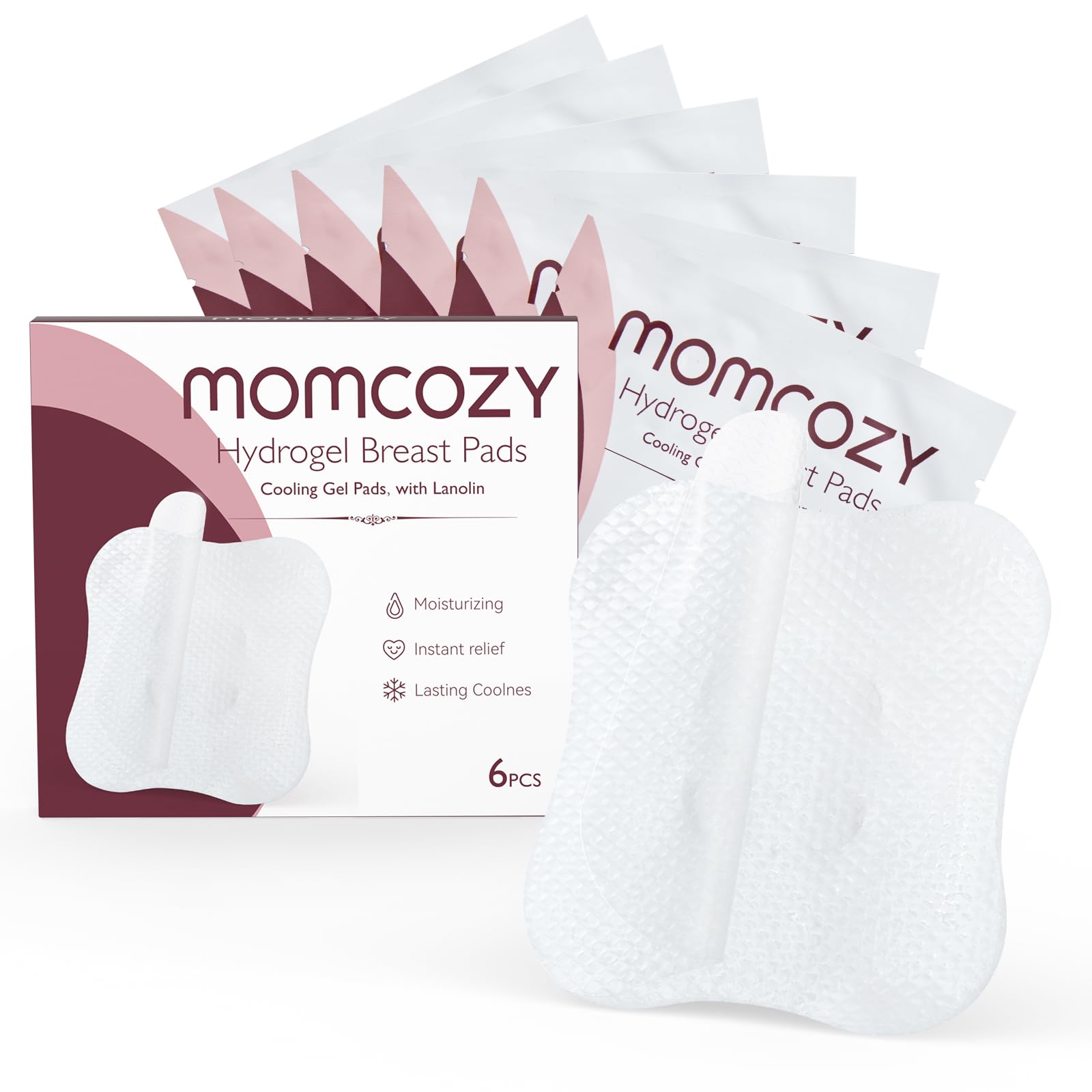 Momcozy Soothing Gel Pads, Instant & Long Cooling Relief for Sore Nipples, Made Without BPA, Hydrogel Pads with Lanolin for Breastfeeding, 6 Count