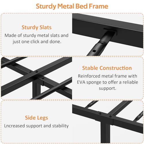 Winkalon Full Size Bed Frame with Headboard, Bed Frame with Charging Station, Metal Platform Bed Frame Full No Box Spring Needed, Modern Wood Upholstered Headboard and Under Bed Storage