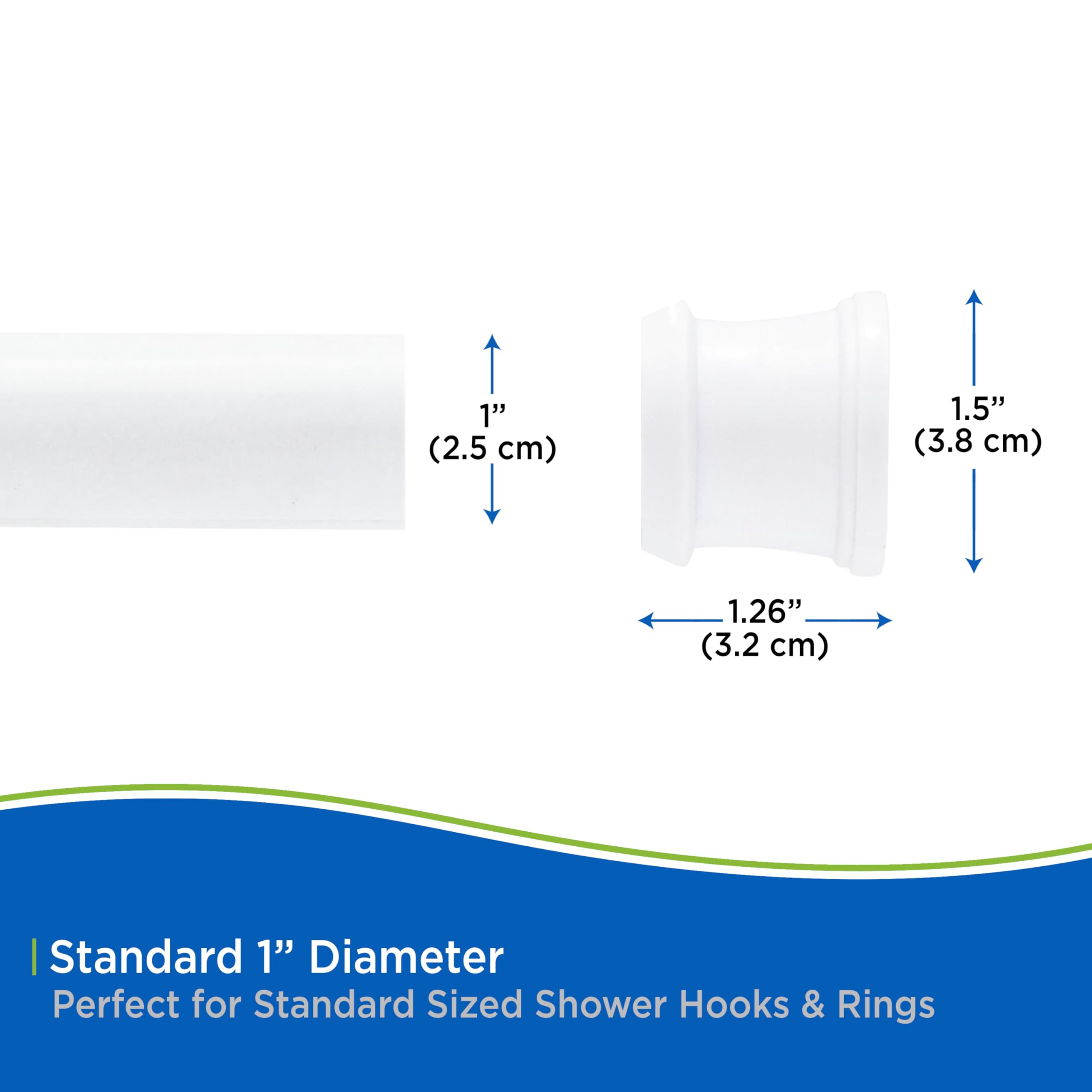Kenney KN607C/10 Twist & Fit No Tools Camlock Tension Easy Install Stall Shower Curtain Rod with Non-Slip, Non-Scratch Ends, 24-40" Adjustable Length, White, 1" Diameter Rust Resistant Steel Tube