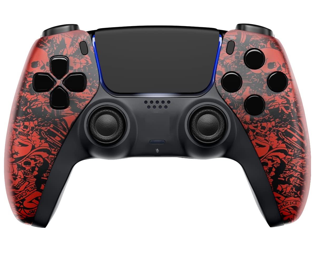 MODDEDZONE Original Custom UN-Modded Wireless Controller for Play-station 5 Controller/Compatible with PS5 Controller (Red Skullz)