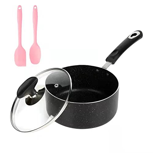 RATWIA 2 Quart Saucepan with Lid,Ultra Nonstick Sauce Pan 2Qt Small Pot with Glass Lid,Great for Home Kitchen Restaurant,Black